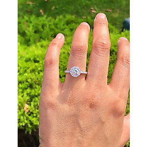 JustGift 925 Sterling Silver Cubic Zirconia Engagement Ring Promise Ring For Birthday Thanksgiving Anniversary Christmas Gift Sparkling ideal gift Women Size 3-12 (Halo Ring 1 ct, Size 6)