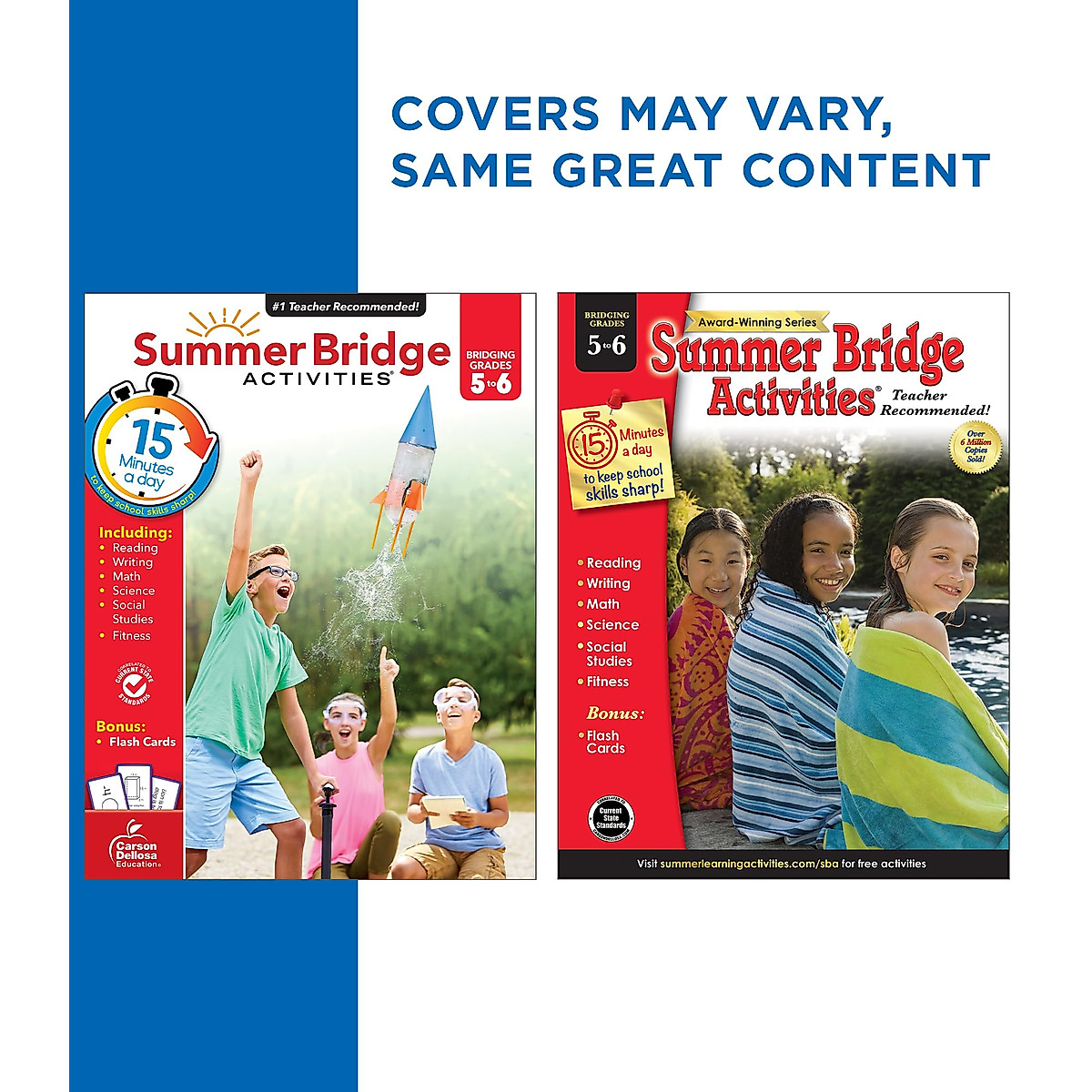 Summer Bridge Activities 5th to 6th Grade Workbooks, Math, Reading Comprehension, Writing, Science, Social Studies, Fitness Summer Learning, 6th Grade Workbooks All Subjects With Flash Cards