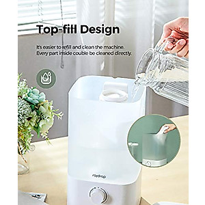 raydrop Cool Mist Humidifier Diffuser, 2.5L Essential Oil Diffuser, Top Fill Humidifier for Bedroom, Home and Office, Baby Humidifier with Adjustable Mist Output, Dial Knob, Auto Shut Off (White)