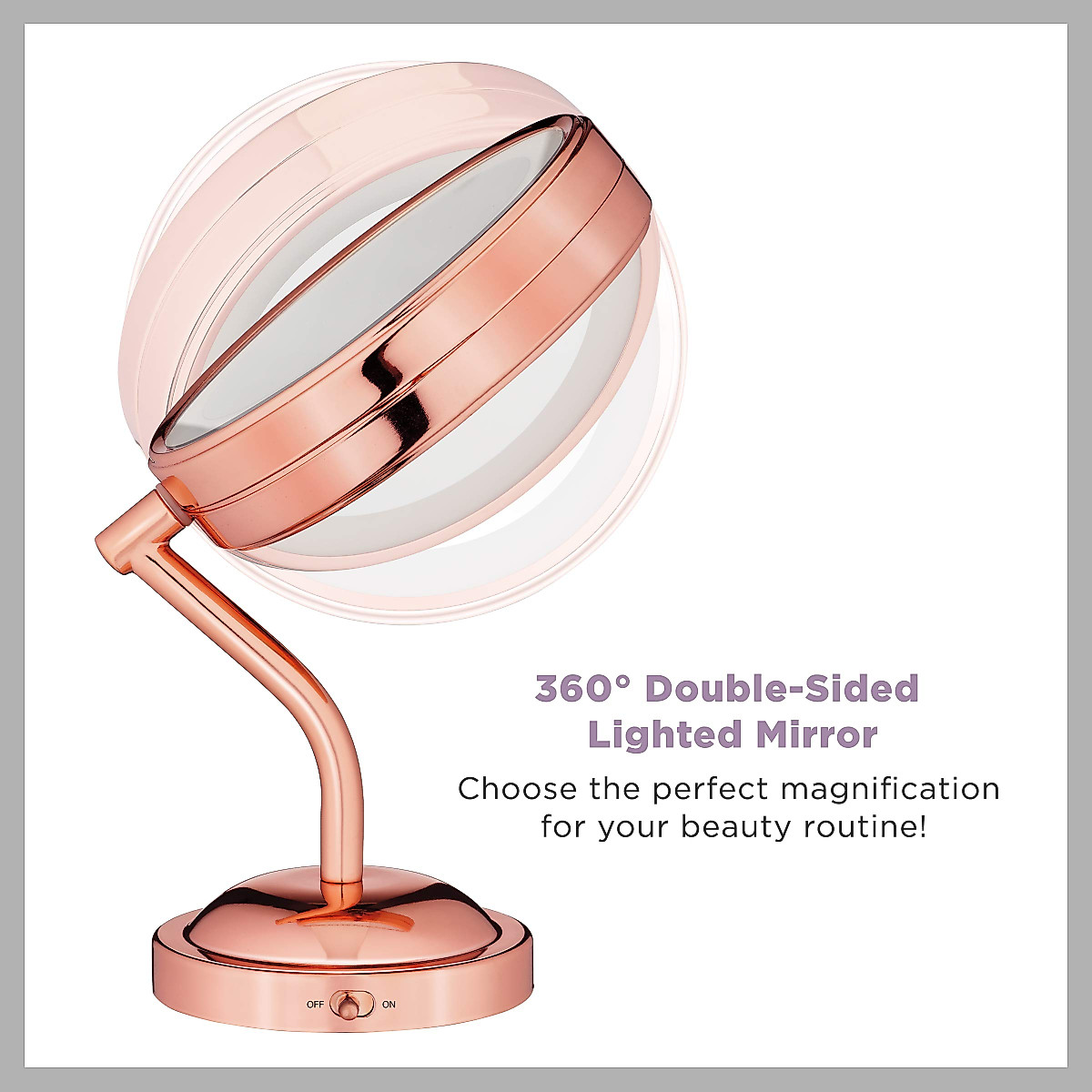 Conair Lighted Makeup-Mirror with Magnification, LED Vanity-Mirror, 1X/5X Magnifying-Mirror, Double Sided-Mirror, Operated in-Battery Rose Gold