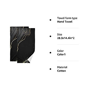 Bath Towels Set of 2 Hand Towels for Bathroom Cotton Abstract Black Marble Gold Line Decorative 28x14in Absorbent Soft
