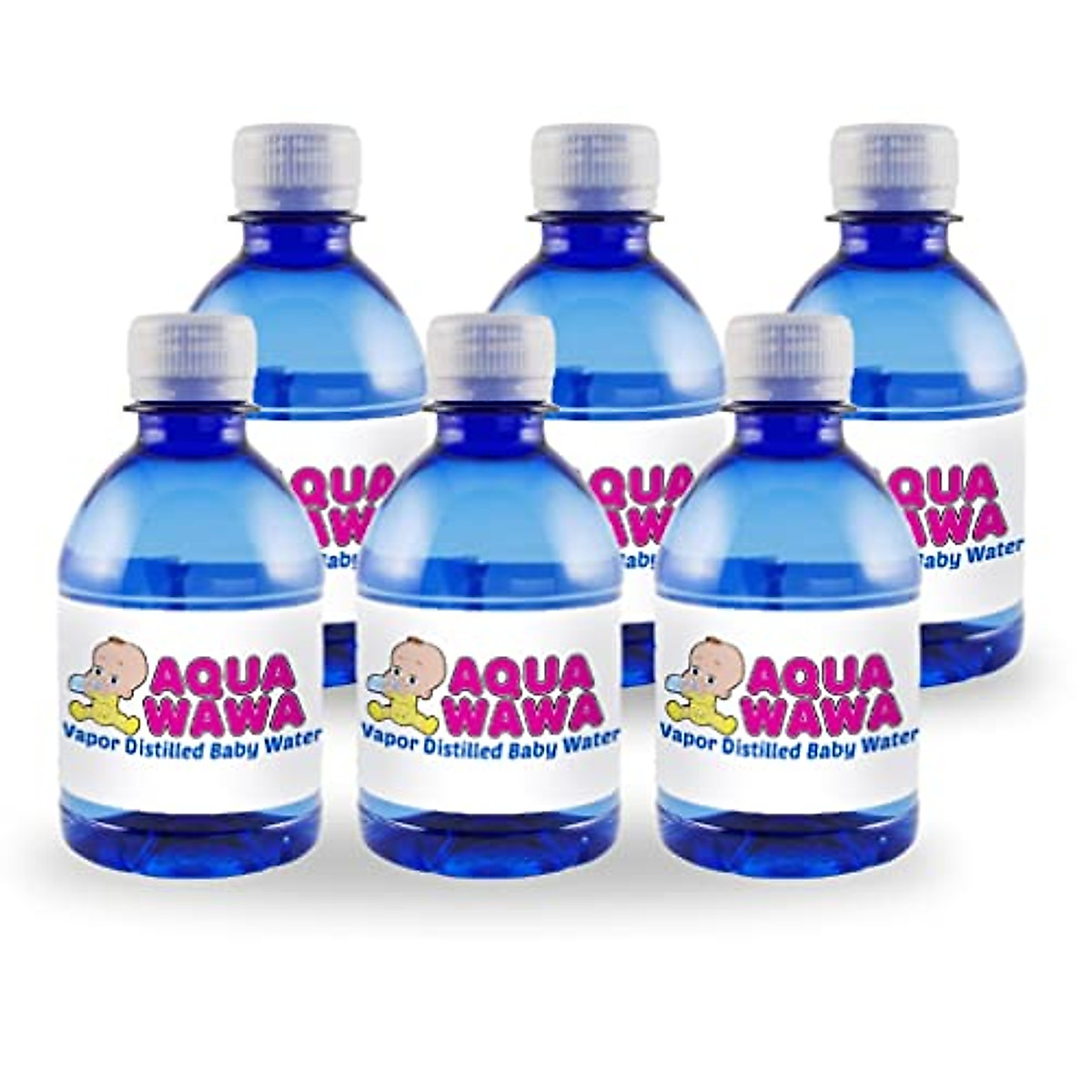 AQUAWAWA Nursery Water for Babies 6 Pack 8 oz Bottles Purified Vapor Distilled | Single Serve | Lightweight for Diaper Bag | BPA, Fluoride, Chemical, and Mineral Free | Dr Recommended, Clean, Fresh