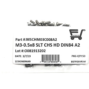 M3-.50 x 8 Stainless Steel Slotted Cheese Head Machine Screw DIN84 A2 M3x8 (50 Pieces)