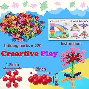 220 Pcs Building Blocks Toys,Interlocking Solid Plastic Building Blocks Set Early STEM Educational Toy for Preschool Kids,Sorting and Stacking Blocks,Promotes Fine Motor Skills & Sensory Development