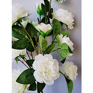 Artfen 5 Pcs Artificial Silk European Rose Flower Peony Flower Long Stem Fake Plastic Flowers Home Garden Party Wedding Decoration DIY Wreath Approx 26'' High White