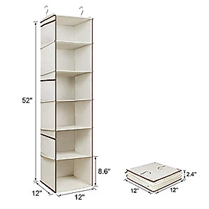 Univivi 6 Layer Closet Organizers and Storage, Hanging Shelves for Closet with 6 Side Pockets, Hanging Closet Shelves, Hanging Shoes Closet Sweater Organizer for Closet- Beige