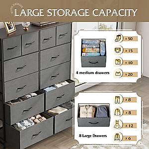 WLIVE Tall Dresser for Bedroom with 12 Drawers, Dressers & Chests of Drawers, Fabric Dresser for Bedroom, Closet, Fabric Storage Dresser with Storage Drawers, Steel Frame, Wood Top, Dark Grey
