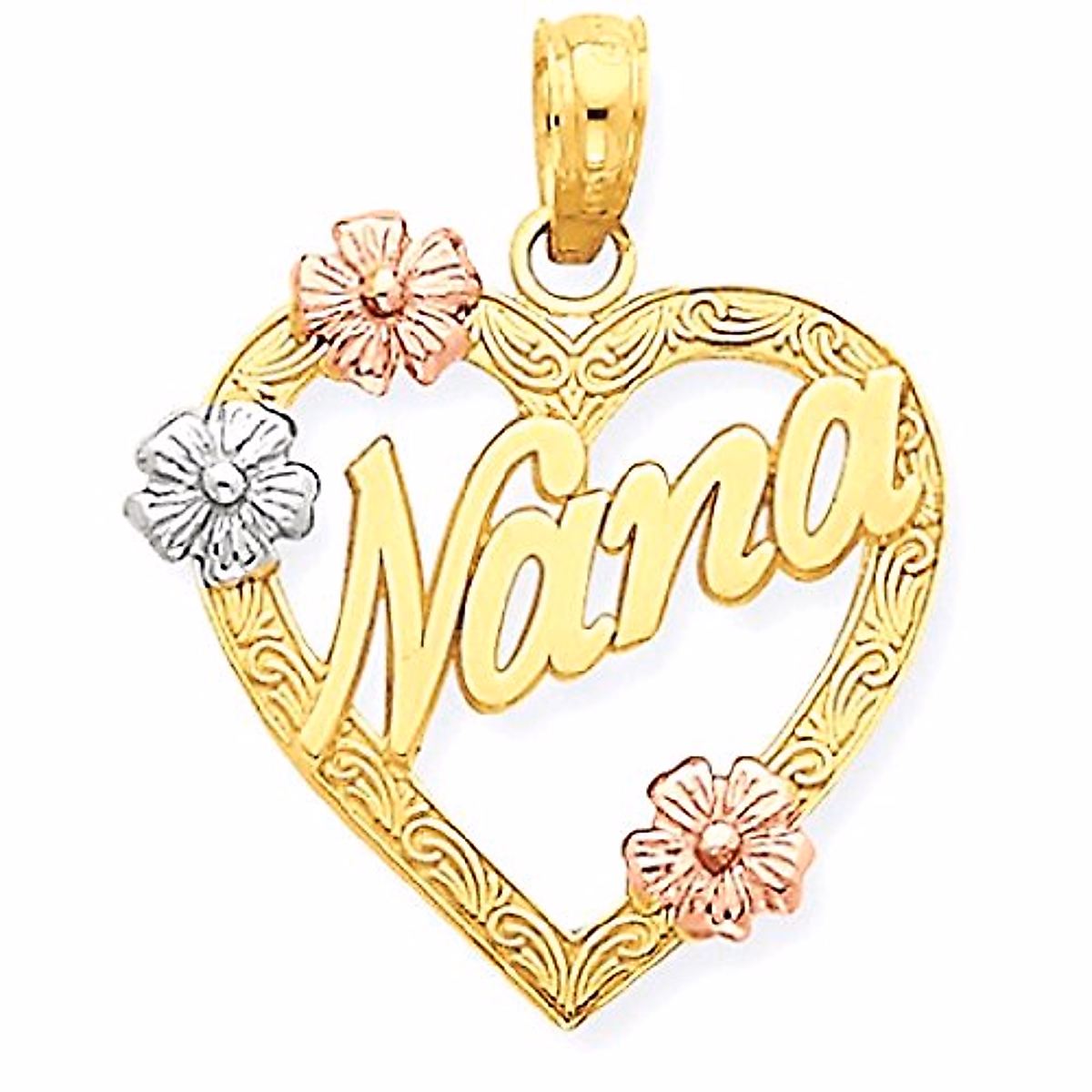 IceCarats 14K Tri Color Gold Grandma Heart Love Flowers Necklace Nana Charm Grandmother Pendant 24mm x 17mm Only