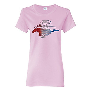 Ford Mustang Shirt USA Flag Mustang Emblem Cars and Trucks Womens Graphic T-Shirt, Light Pink, Medium