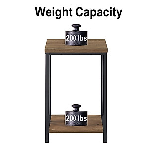 FOLUBAN Side Table with Storage Shelf, Rustic End Table for Living Room, Wood and Metal Nightstand for Bedroom, Oak