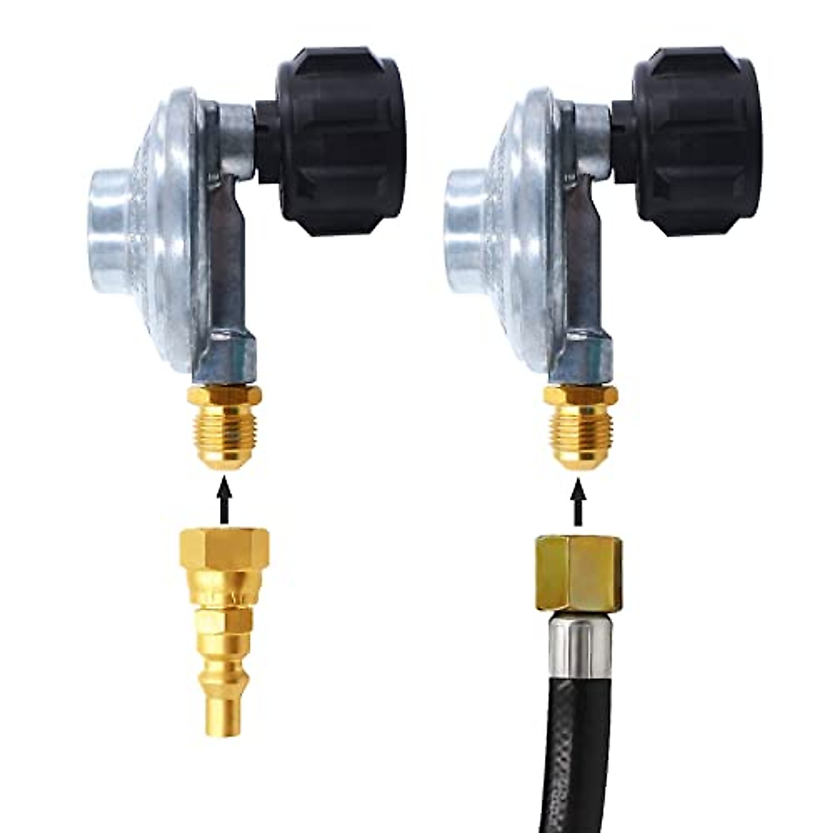 MCAMPAS 1/4" Quick Propane Gas Regulator, QCC1 Propane Adapter Gas Regulator Valve Fittings with1/4 Quick Connector Plug Converter 5lb -20lb Propane Tank Quick Connection Propane Hose for BBQ Grill