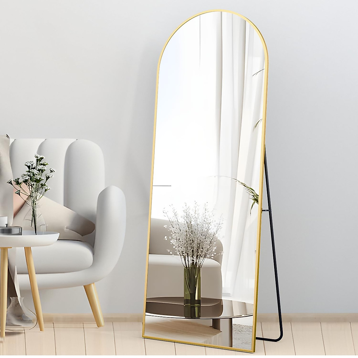 NEUWEABY Full Length Mirror, 64"x21" Arch Mirror Floor Mirror with Stand, Gold Arched Full Body Standing or Leaning Mirror for Bedroom, Living Room