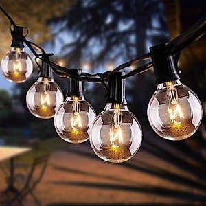 100FT Outdoor String Lights, 2 Pack of 50Ft Globe Patio Lights with 112 Clear Bulbs(12 Spare) UL Listed Weatherproof Porch Lights Indoor/Outdoor Decoration for Party Wedding Garden Backyard Deck
