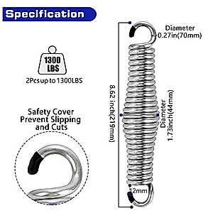Mros 2Pcs Premium Porch Swing Springs Heavy-Duty– 1300Lbs Capacity Chrome Hammock Hanging Chair Spring for Hammock Chairs Ceiling Mount Porch Swings,Safe Hanging Kit for Indoor and Outdoor