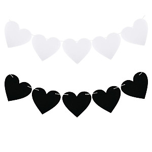FAZHBARY 5.9inch Black White Felt Heart Garland Banner Valentines Banner for Gothic Farewell Wedding Anniversary Bachelorette Party Decor