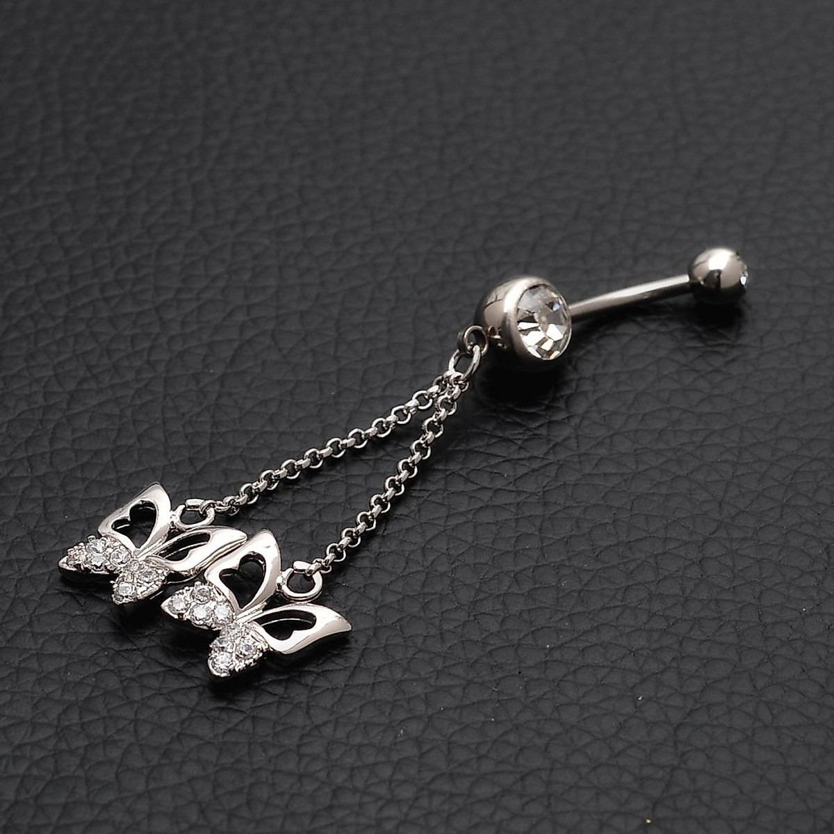 Mutreso Navel Ring Belly Button Rings Surgical Steel Sexy Butterflies Dangle Curved Barbell Bananabell Piercing Jewelry