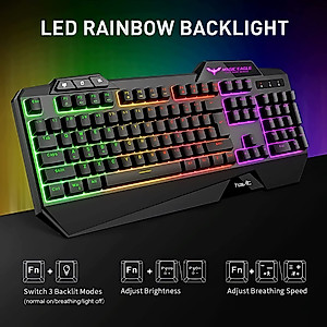 Toytexx HV-KB558CM Rainbow LED Backlit USB Gaming Keyboard and Mouse Combo, 104 Keys, 4800 DPI Mouse