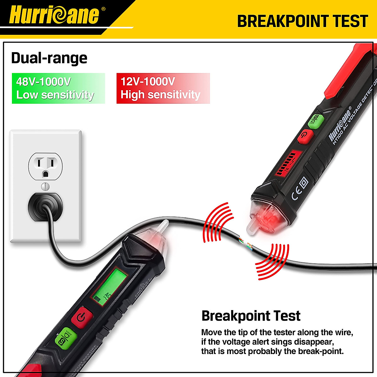 HURRICANE Non-Contact Voltage Tester and Receptacle Tester Kit, Electrical Socket Voltage Tester/12-1000V AC Voltage Detector Pen, and GFCI Outlet Tester/Receptacle Tester for Standard 3-Wire 120V