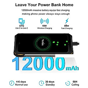 DOOGEE S89 PRO Rugged Smartphone(2022), 12000mAh Massive Battery Android 12 Rugged Phone Unlocked, 65W Fast Charging, 8GB+256GB IP68 Waterproof Cellphone, Night Vision, Breathing Light, NFC, Dual 4G