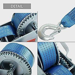 3200lbs Hand Crank Winch with Hook Polyester Blue Webbed Strap 2 Gear ATV Boat Trailer