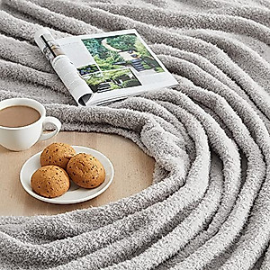 CYMULA Knit Throw Blanket for Couch Light Grey - Super Soft Lightweight Plush Fuzzy Fluffy Warm Cozy Blankets and Throws for Sofa Bed, 50x60 inches