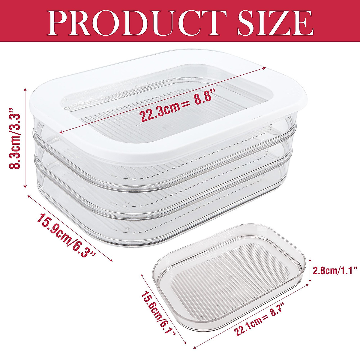 BuleVina Triple Layer Deli Meat Container Set for Fridge, 1.6L BPA-Free Cold Cut Storage with Lid 3 Tier Food Organizer Saver Refrigerator for Cheese, Ham, Sandwich, Lunch, Stackable, Airtight