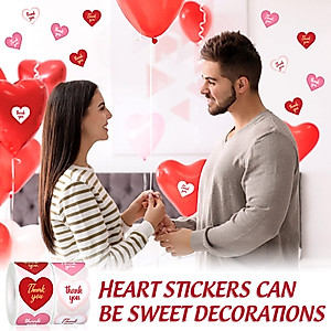 1000 Pieces Heart Thank You Sticker 1.5 inches Valentine's Day Red Pink Label Sticker Adhesive Thank Heart Shaped Sticker Thank Present Tag for Wedding Anniversaries Envelopes Greeting Cards, 2 Rolls