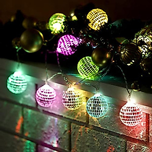 LED Disco Ball Decorations Mirror Disco Ball Ornaments 70s Disco Party Supplies Mini Disco Balls Tree Ornament Light Battery Operated Disco Balls with String for Christmas (Multi Color,5.91 ft Long)