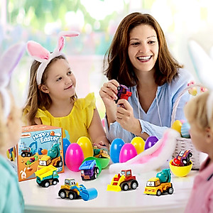 ZenBombs Easter Eggs 12 Plastic Easter Eggs Filled with Pull-Back Engineering Toys Presents for Easter Egg Hunt, Birthday Party for Kids Over 3 Years Old