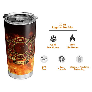 20oz Firefighter Tumbler, First in Last Out, Firefighter Gifts, Coffee Thermos for Men, Stainless Steel Double Wall Vacuum Insulated Coffee Mug, Travel Cup with Lid