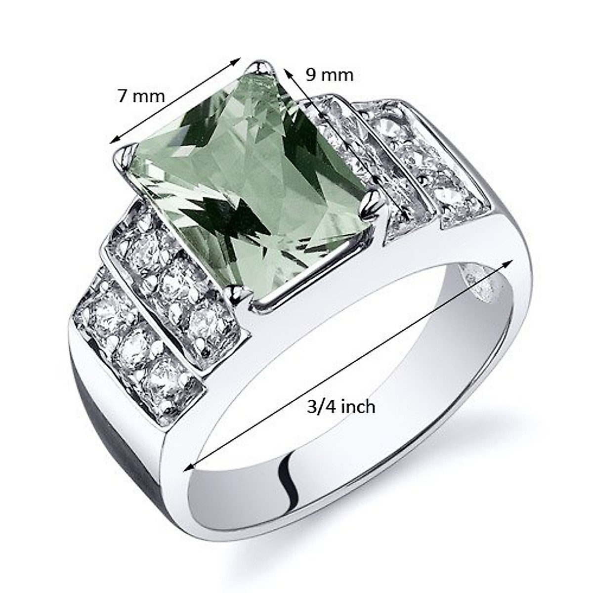 PEORA Green Amethyst Step Ring Sterling Silver 2.00 Carats Size 5