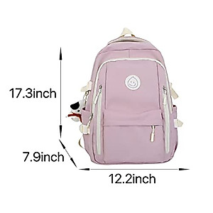 MININAI Preppy Backpack with Cute Pendant Women Smile Face Laptop Backpack Kawaii Lightweight Aesthetic College Backpack (Black,One Size)