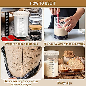 Sourdough Starter Jar Kit with 35 Oz/1000 ml Sourdough Bread Baking Supplies with Thermometer, Feeding Date Band, Silicone Scraper, Silicone Spoon Cloth Cover & Wood Lid, Wide Mouth Dough Starter Jar