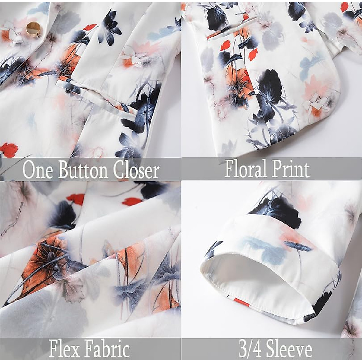 Womens 3/4 Sleeve Lightweight Office Work Suit Jacket Boyfriend Blazer (1905 White, L)