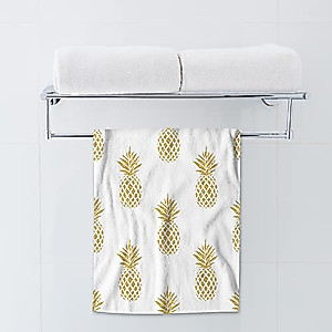 AOYEGO Gold Pineapple Towels Fruit Tropical Food Soft Highly Absorbent Large Hand Towels for Bathroom Hotel Gym and Spa 15x30 Inch
