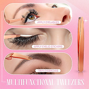 Lasnten 4 Pcs Eyelash Applicator Tool, Lash Tweezers for Eyelash Extensions, Stainless Steel Lash Cluster Tweezers Brush with Little Boxes, DIY Lash Applicator Tweezers Set(Gold)