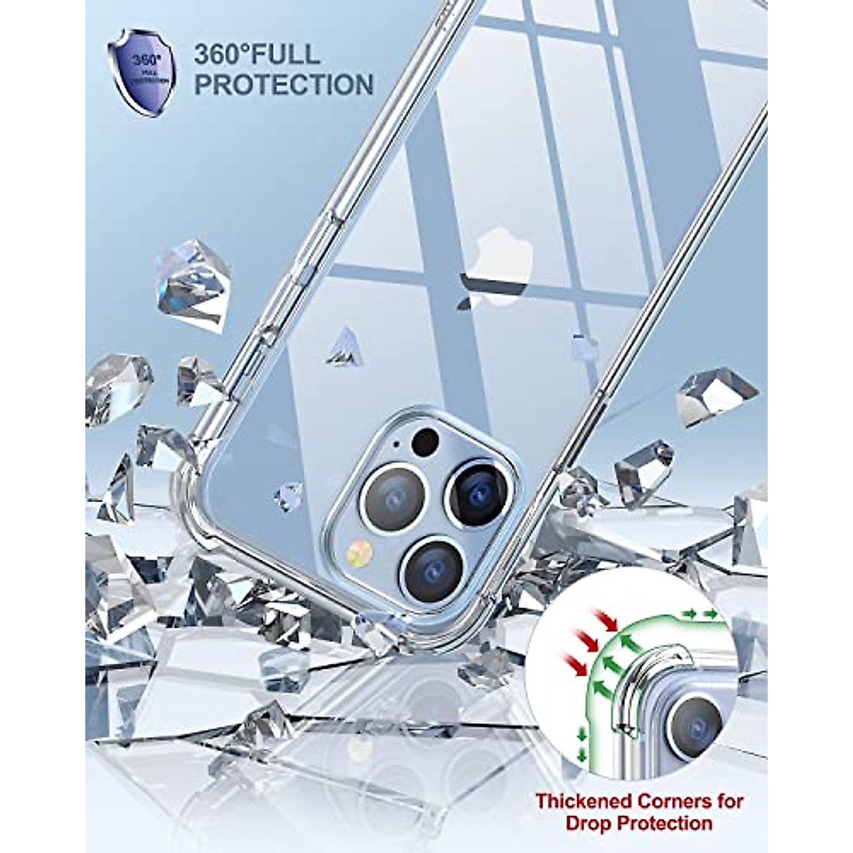 SURITCH for iPhone 13 Pro Clear Case 6.1" (Only), [Built-in Screen Protector] Full Body Protective Hard Shell+Soft TPU Phone Case for iPhone 13 Pro -(Full Clear)