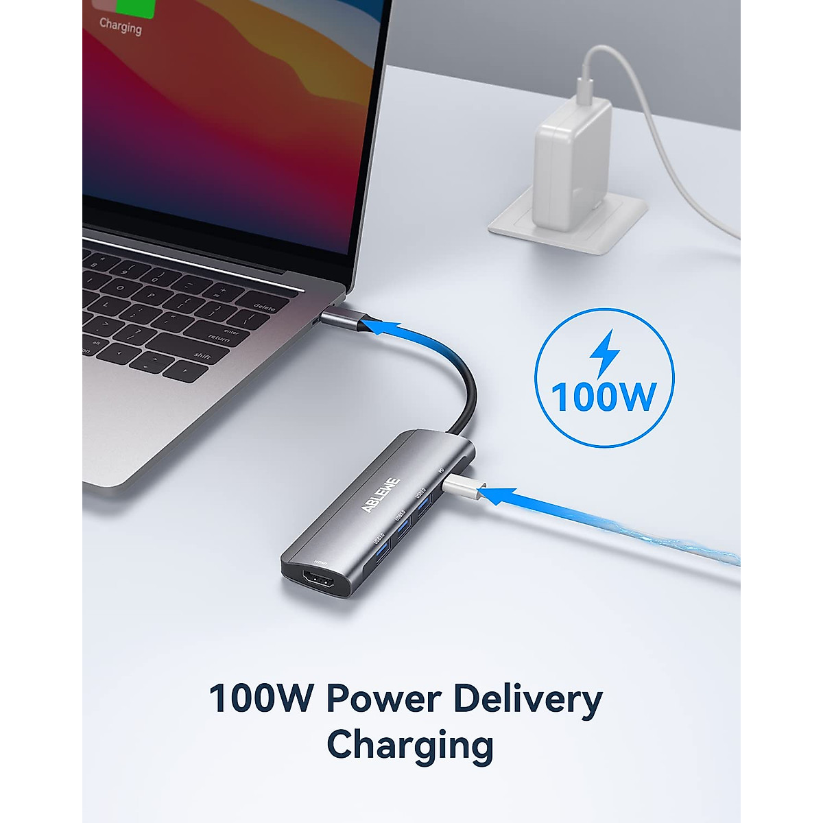 USB C Hub, ABLEWE USB C to HDMI Multiport Adapter, Thunderbolt 3 to HDMI Hub with 4K HDMI, 3*USB 3.0 and 100W PD Charging Adapter for MacBook Pro/Air 2020, iPad Pro/Chromebook/Pixelbook/XPS/Surface