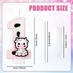 Cow Birthday Cake Candle, Pink Cow Sparkling Birthday Candle Cute Cow Print Number Candle Cake Topper Candle Birthday Cake Decorations Cow Print Birthday Decorations (1)