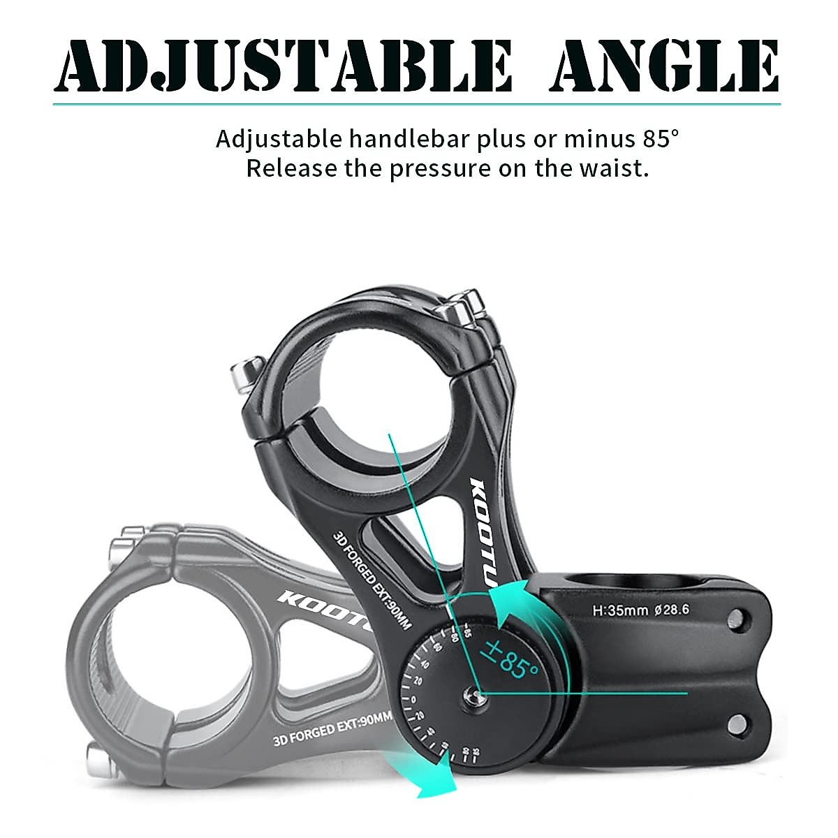 KOOTU Adjustable Bike Stem, 28.6mm / 31.8mm Bike Handlebar Extender ±85 Degree Aluminum Alloy Bicycle Stem Riser for Mountain Bike Road Bike BMX MTB(90mm)