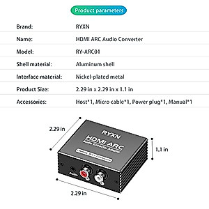 HDMI ARC Audio Extractor 192KHz, HDMI ARC Adapter with 3.5mm Audio and L/R Stereo Audio for HDTV Soundbar Speaker Amplifier