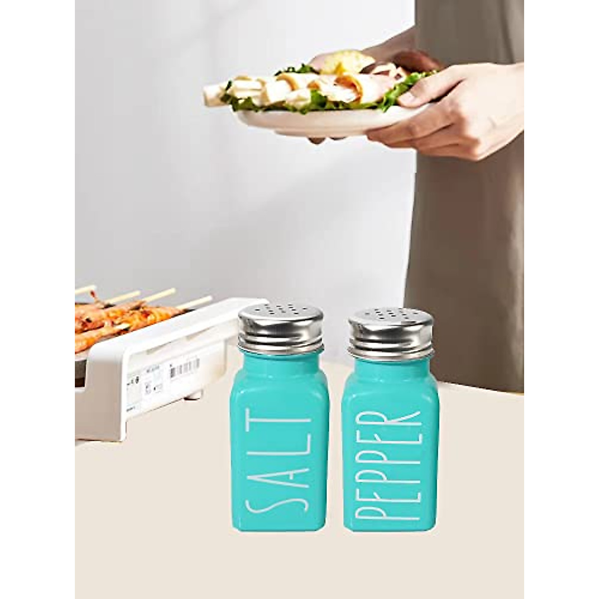 Farmhouse Salt And Pepper Shakers Set,Turquoise Salt Shakers For Kitchen,Glass Salt And Pepper Shakers Set,Cute Salt Shaker,Gift For Women,Modern Farmhouse Decor,Home Decor,Wedding Decor (TURQUOISE)