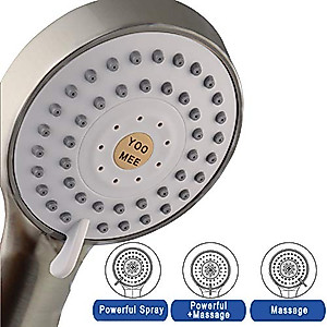 YOO.MEE High Pressure Handheld Shower Head with Powerful Shower Spray against Low Pressure Water Supply Pipeline, Multi-functions, w/ 79'' Hose, Bracket, Flow Regulator, Brushed Nickel Finish