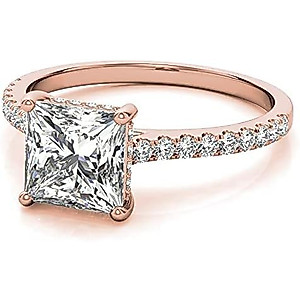 CUSTOMIZE JEWELS 1.00carat- 6.5MM 4 Prongs Excellent Cathedral & Collar Princess Moissanite Engagement Ring In 14k Gold With Accent Stone For Women,D-VVS1 (14k White Gold, 8)