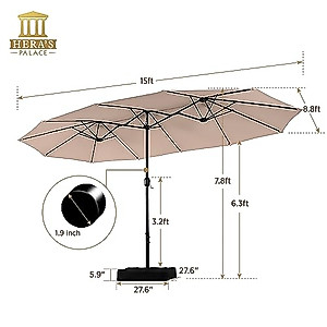 HERA'S PALACE 15 Ft Patio Umbrella with Base, Large Outdoor Umbrella with Crank Handle, Powerful UV Protective, Umbrella Outdoor Patio for Residential, Commercial Locations