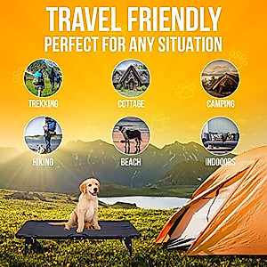 Elevated Dog Cot with Steel Frame – Foldable Raised Play & Rest Bed for Dogs & Cats – Heavy Duty Strong Material Dog Bed, No Assembly Required – Comfortable Pet Cot with Bonus Storage Bag