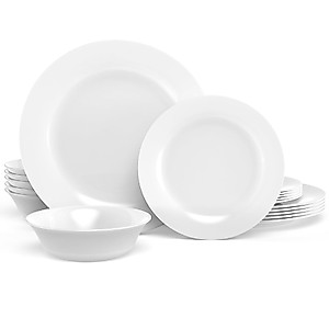Dinnerware Set, HomeElves Square 18-PCS Kitchen Opal Dishes Set Service for 6, Lightweight Glass Plates and Bowls Set, Break and Chip Resistant, Safety for Microwave & Dishwasher