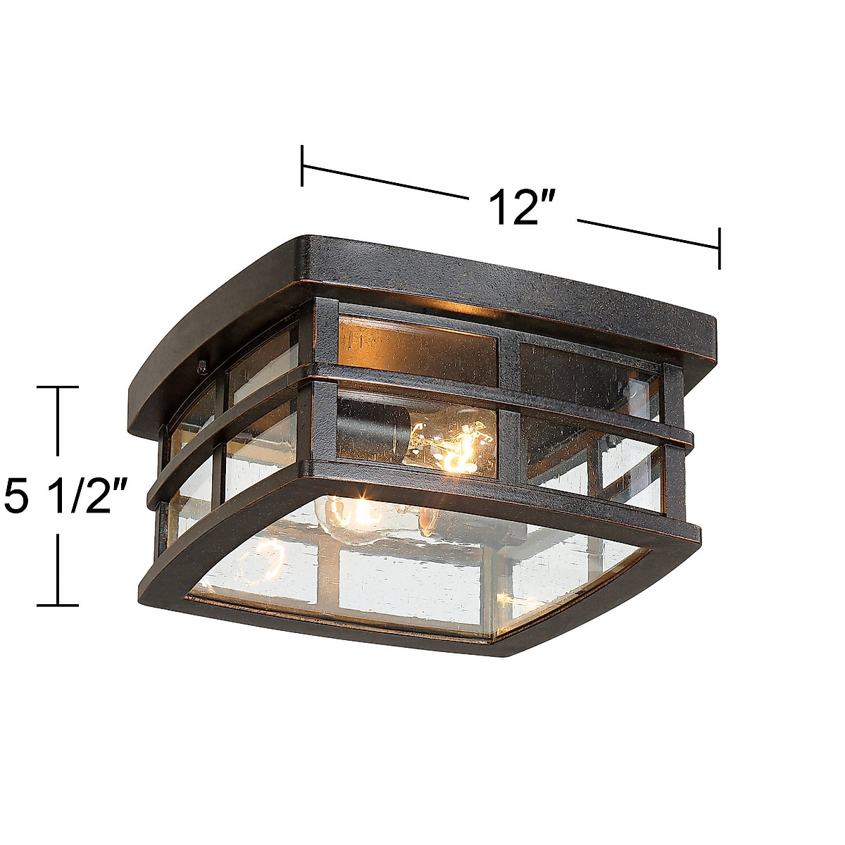 John Timberland Neri Mission Flush-Mount Outdoor Ceiling Light Fixture Oil Rubbed Bronze 12" Clear Seedy Glass for Exterior House Porch Patio Outside Deck Garage Front Door Garden Home Gazebo