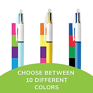 BIC 4-Color Original and Fashion Retractable Ball Pens, Medium Point (1.0mm), 3-Count Pack, Retractable Ball Pen With Long-Lasting Colorful Ink