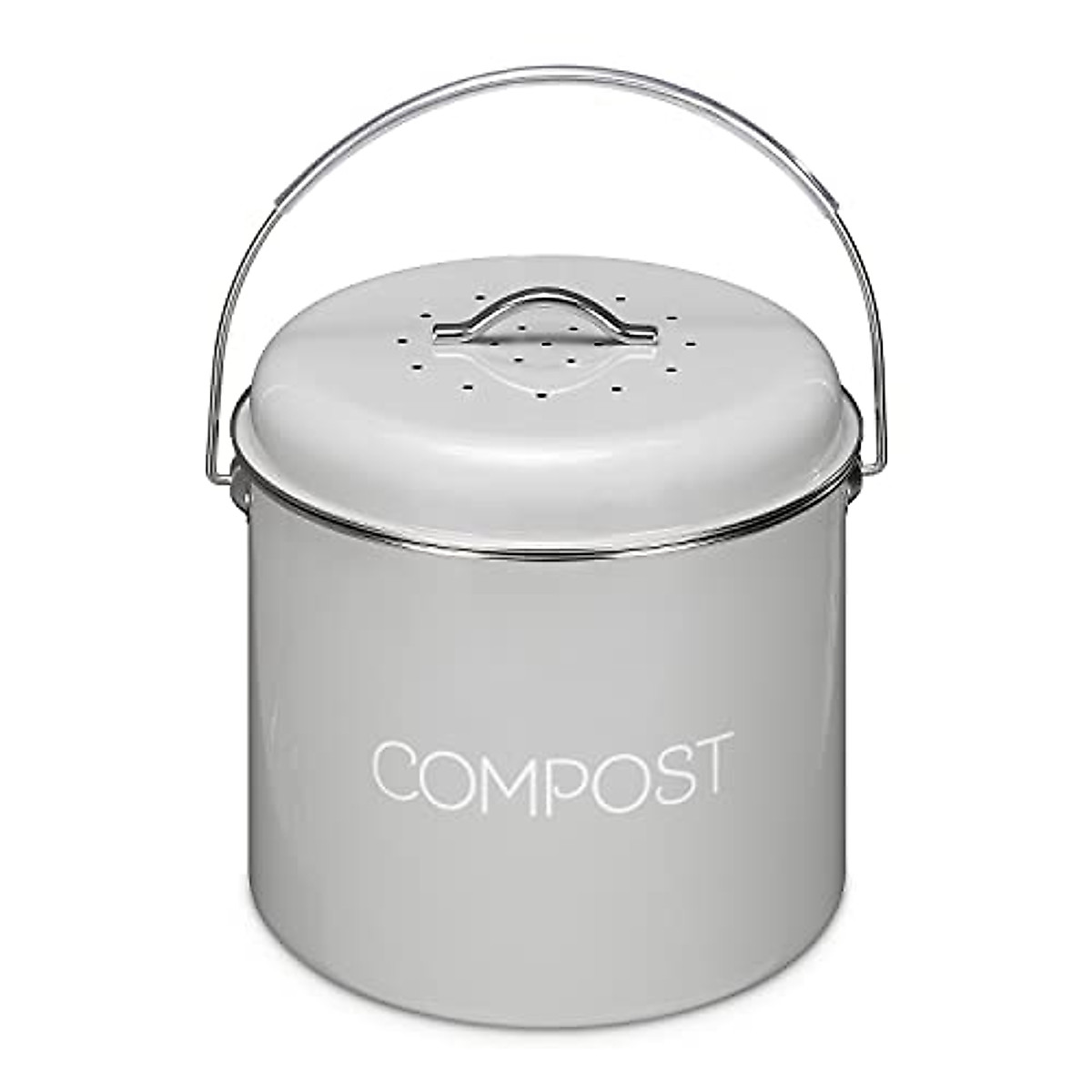 Navaris Metal Compost Caddy Bin - 1.3 Gallon Kitchen Composting Bucket with Charcoal Filter and Lid for Indoor Food Waste Recycling - 5 Litre - Gray
